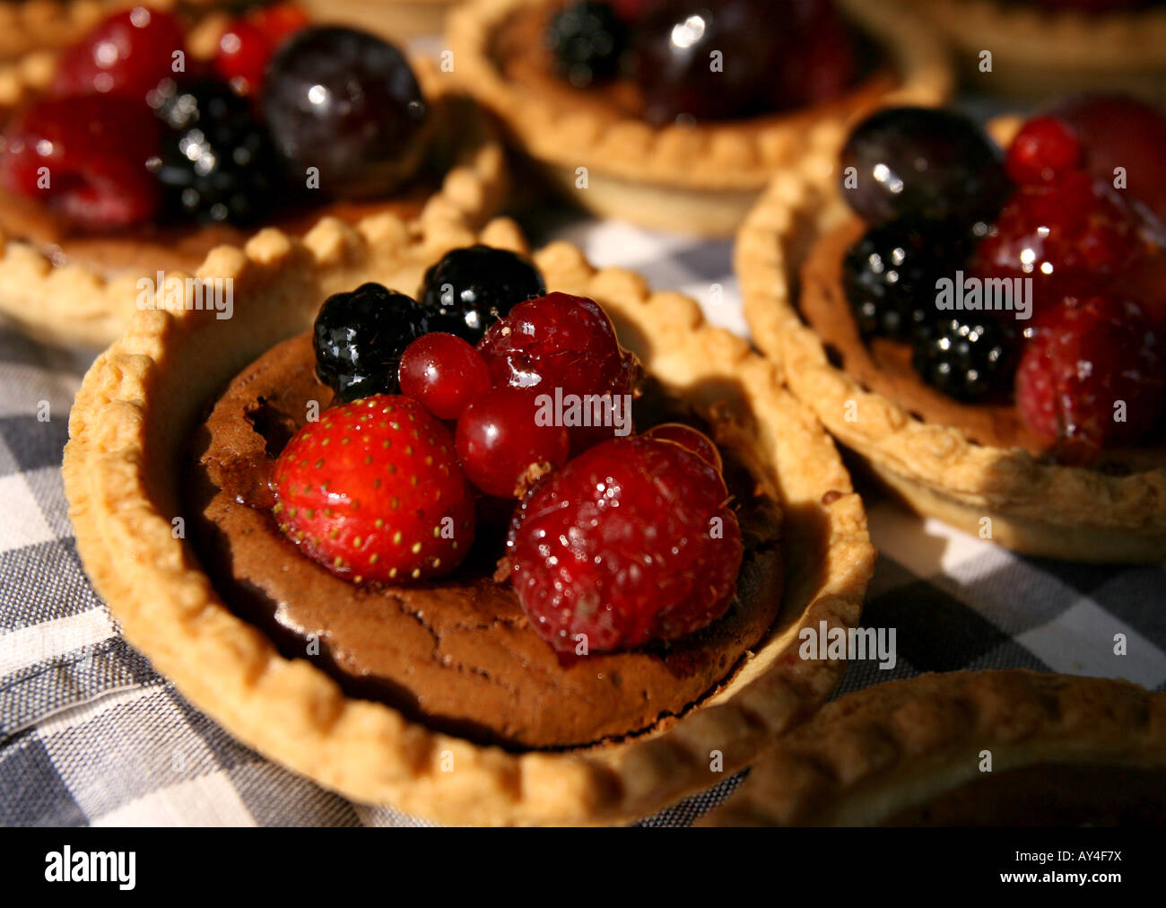 Fruit tarts on display at the Brighton food festival Sussex Stock Photo ...