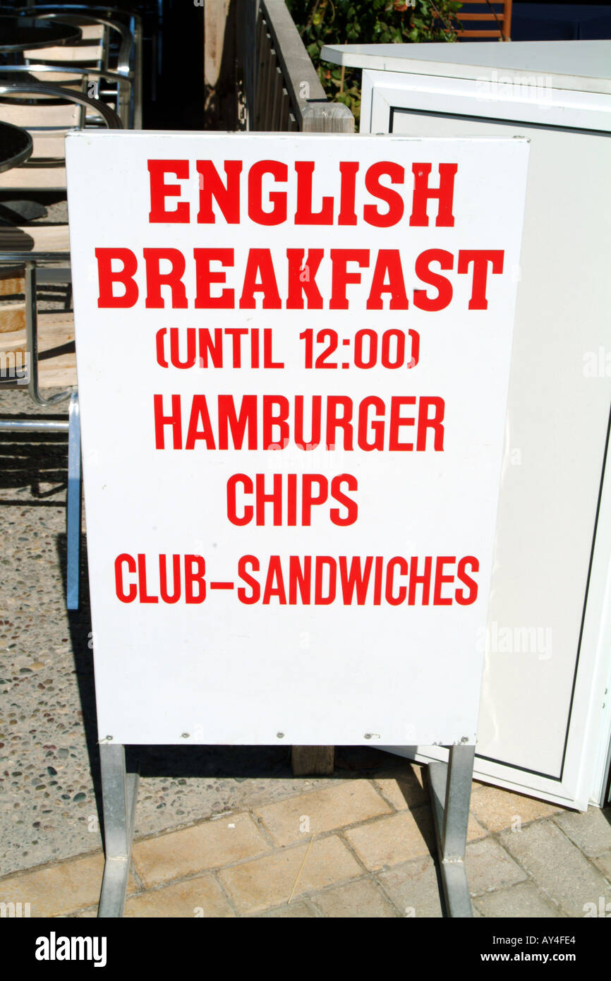 english breakfast sign paphos Stock Photo - Alamy