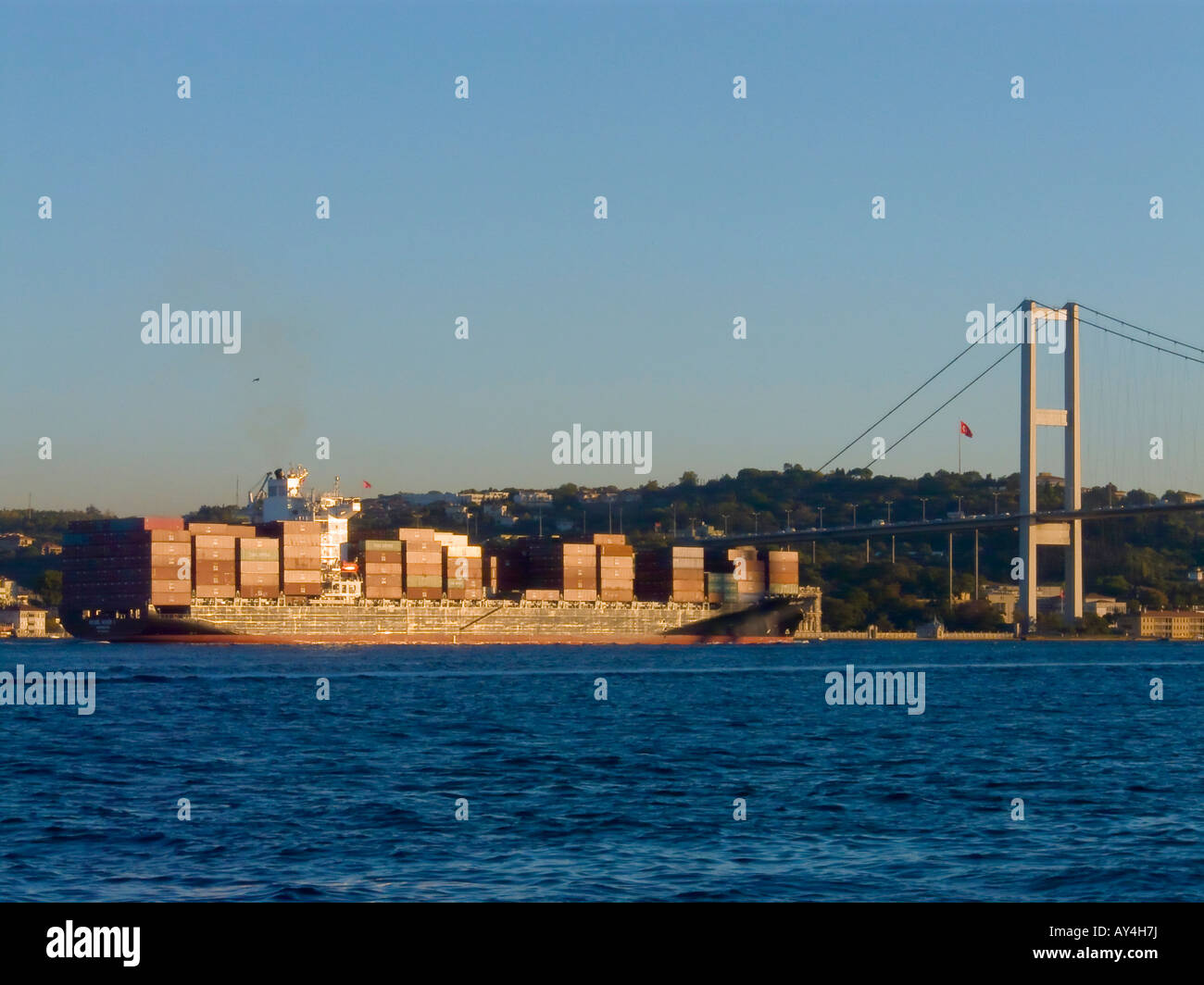 Container Ship The Bosphorus Bridge Istanbul Turkey Stock Photo - Alamy