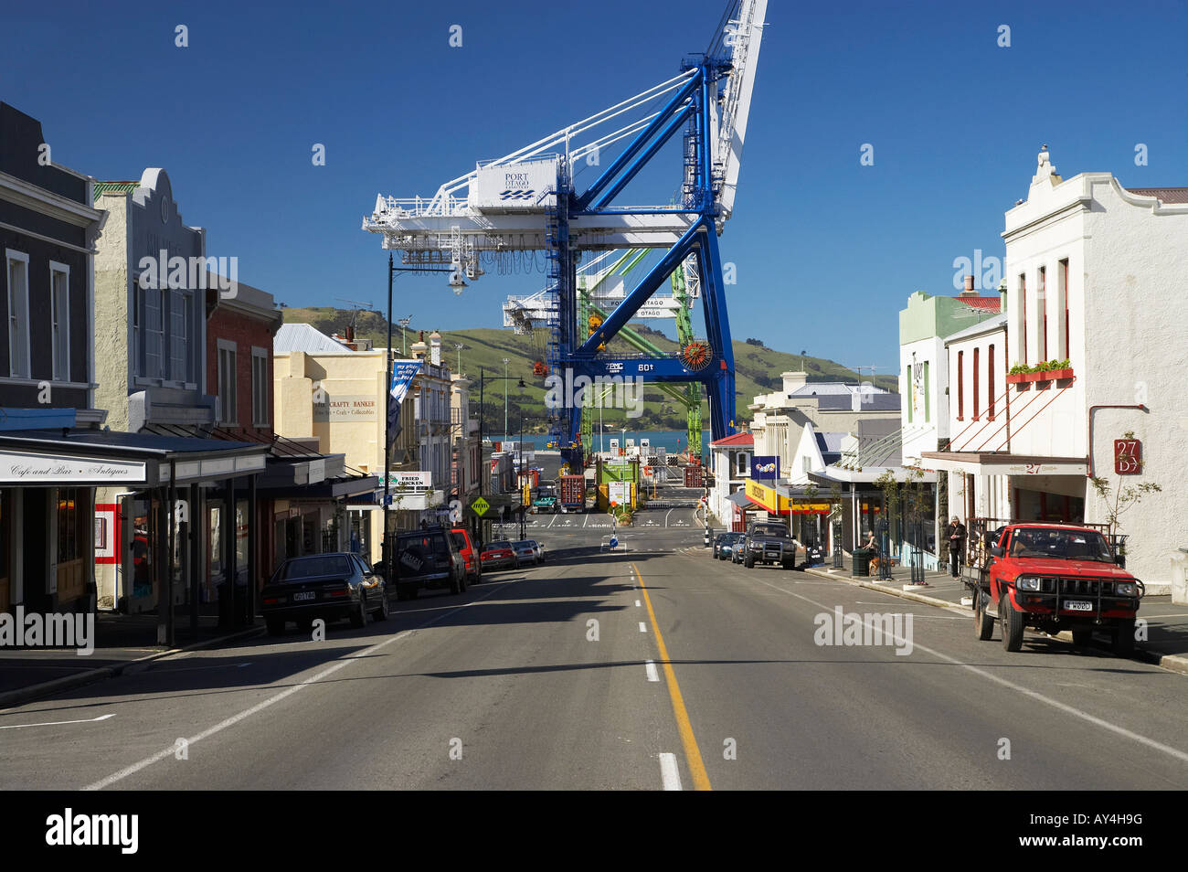 Main Street and Container Crane Port Chalmers Otago Harbour Dunedin ...