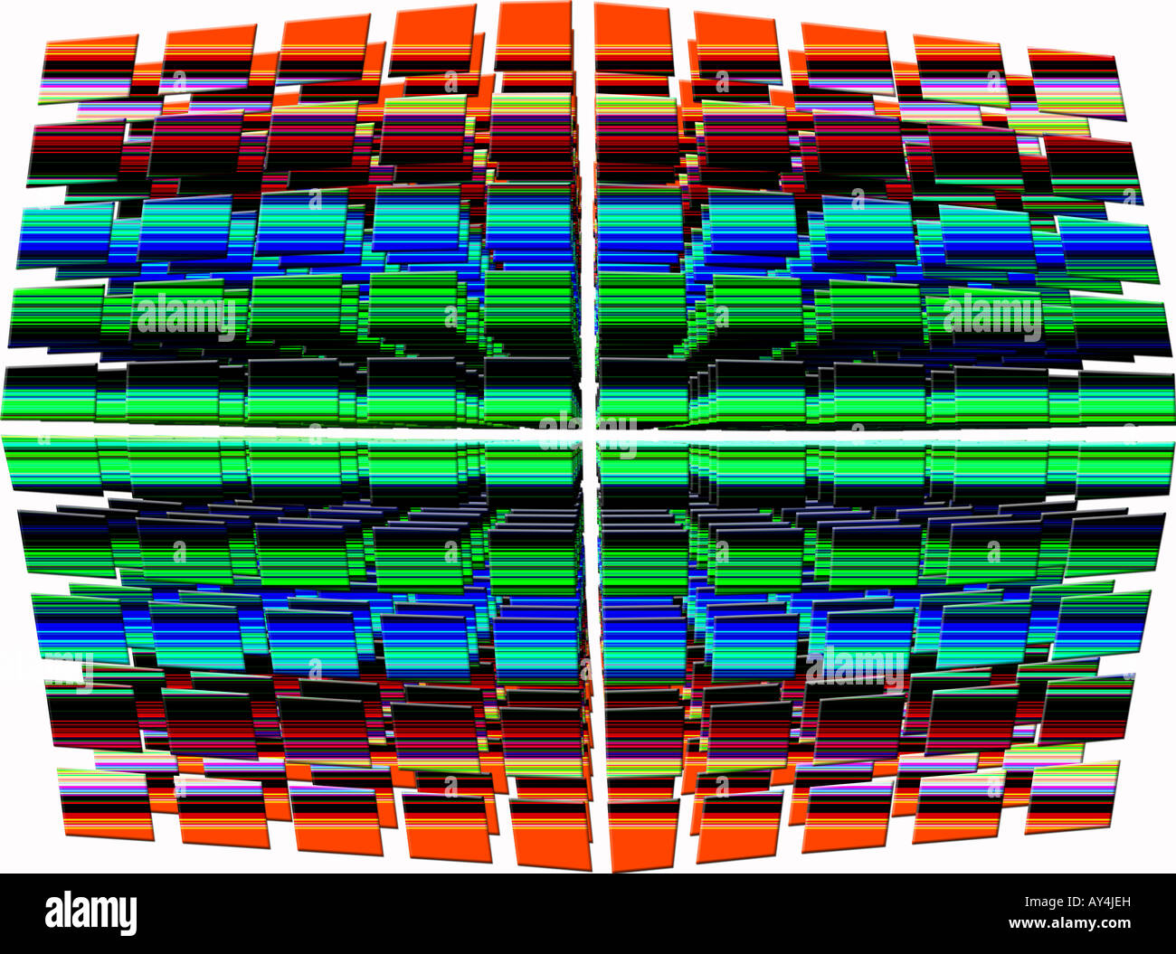 The Multi colored Grid on white background with layers extending ...