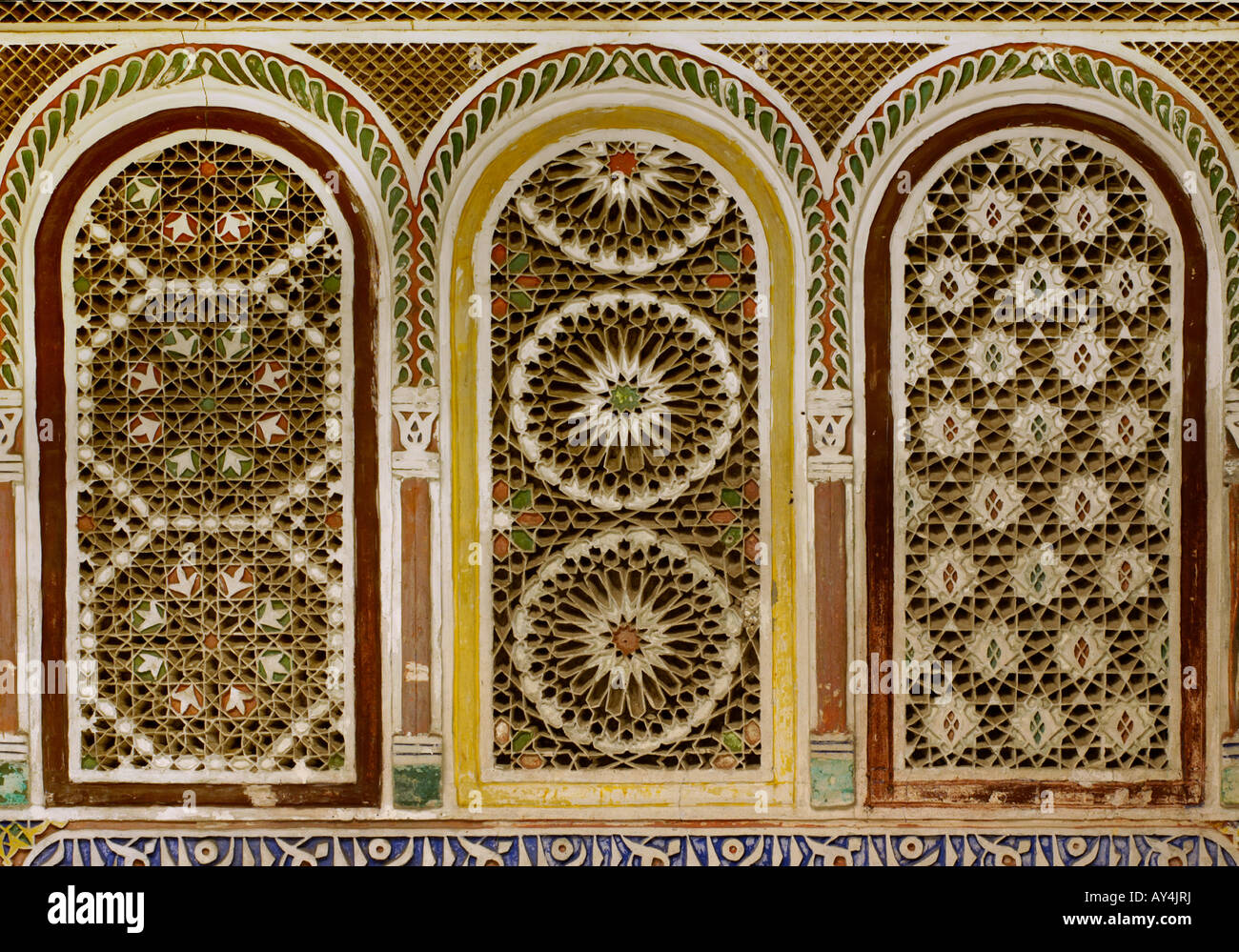 Carved plaster panels on the walls of museum of Marrakech Morocco Stock ...