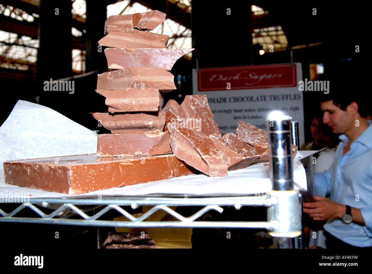 London Borough Market , mountain of hand made milk chocolate on the ...