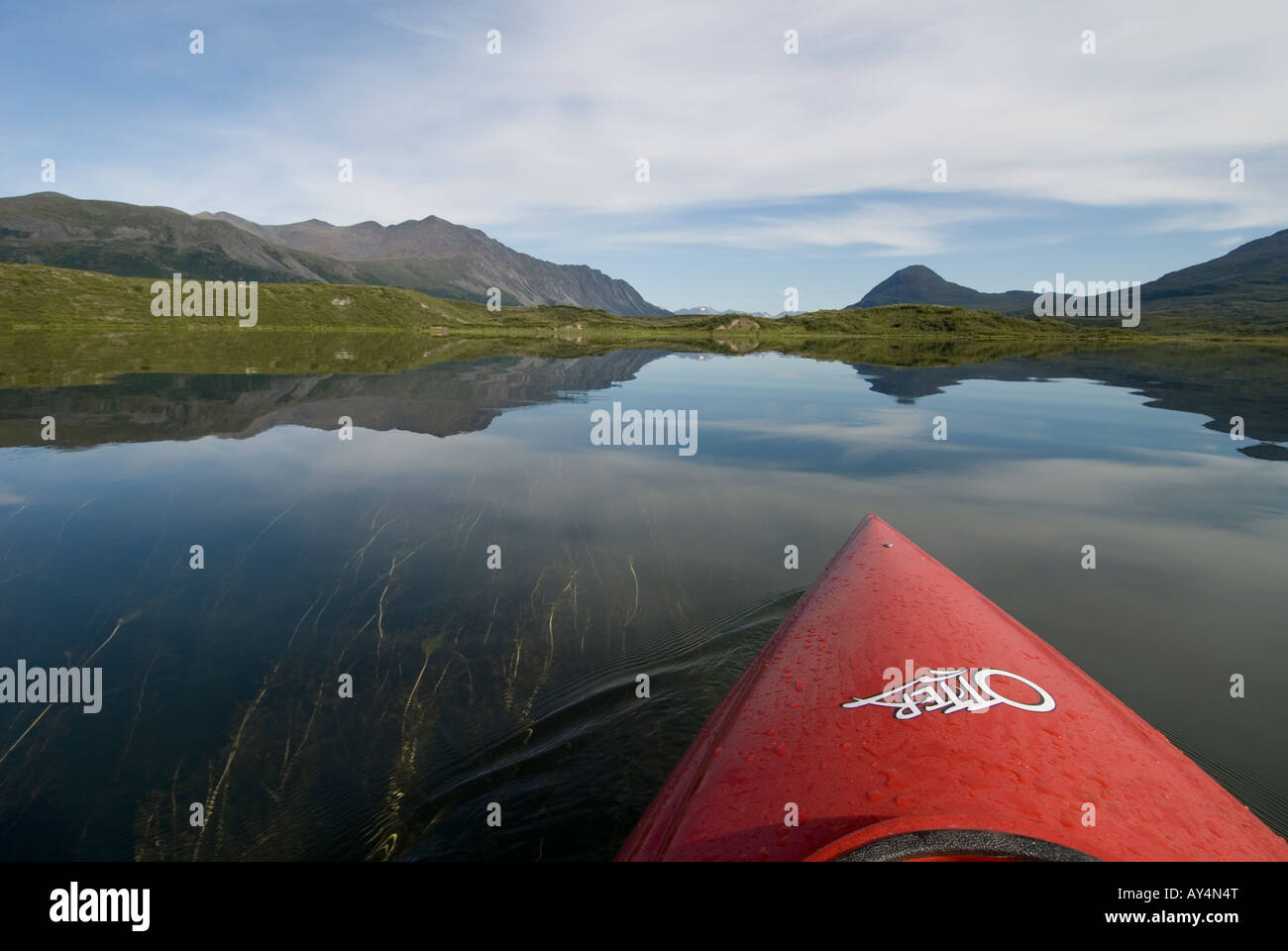 A kayak floats on Tangle Lakes near the Denali Highway in interior ...