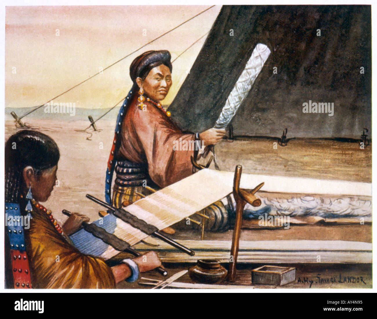 Tibetan Women Weaving Stock Photo - Alamy