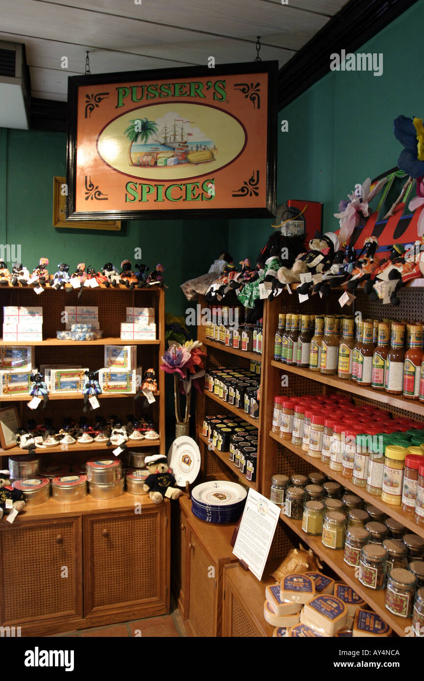 Display of spices bottles and tourist goods on sale at retail store ...