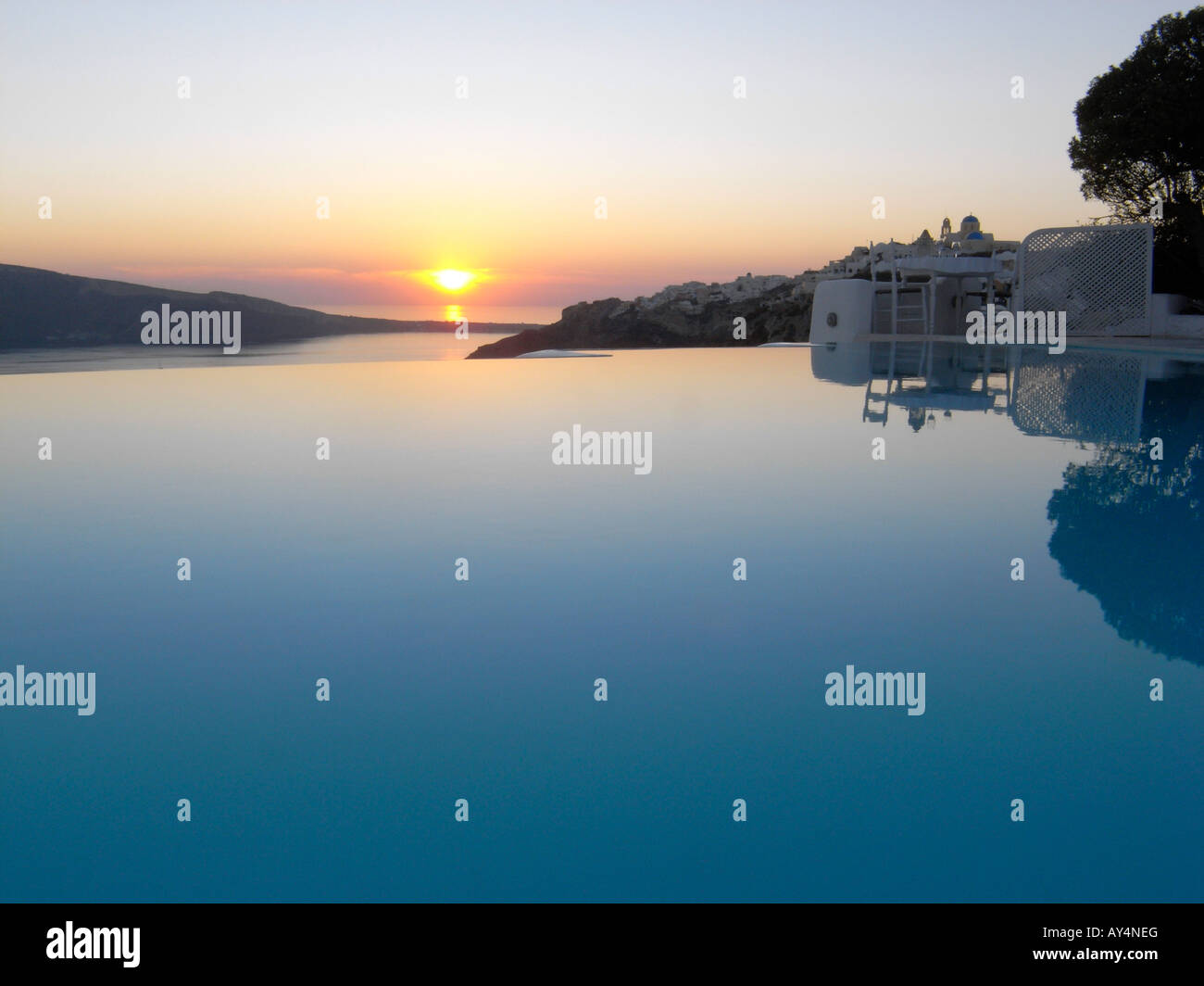 Poolside View from a Luxury Hotel in Santorini, Greece Stock Photo - Alamy