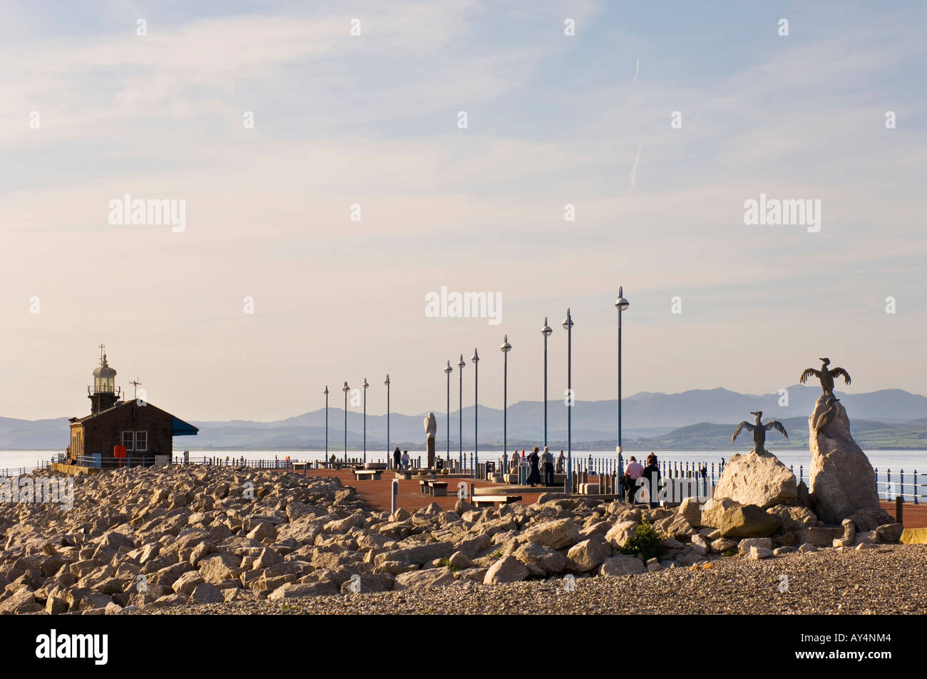 Holidaymakers on the Stone Jetty Morecambe with Morecambe Bay and ...