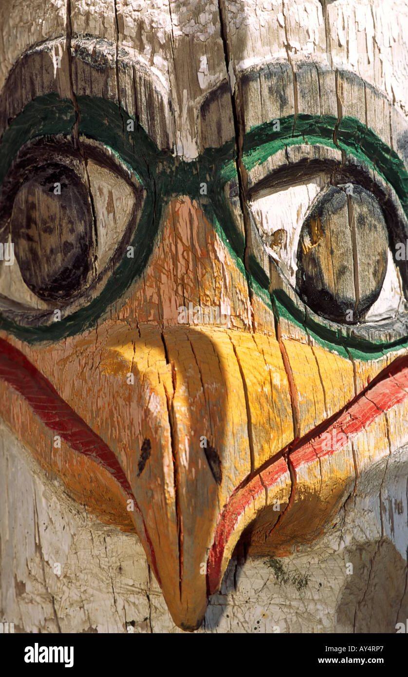 A Native-American eagle design carved in wood and fashioned as a totem ...