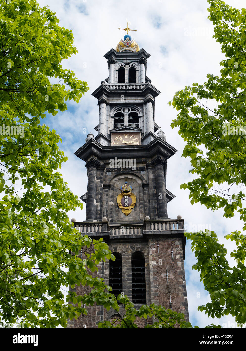 The tower of the Westerkerk church in the Jordaan quarter of Amsterdam ...