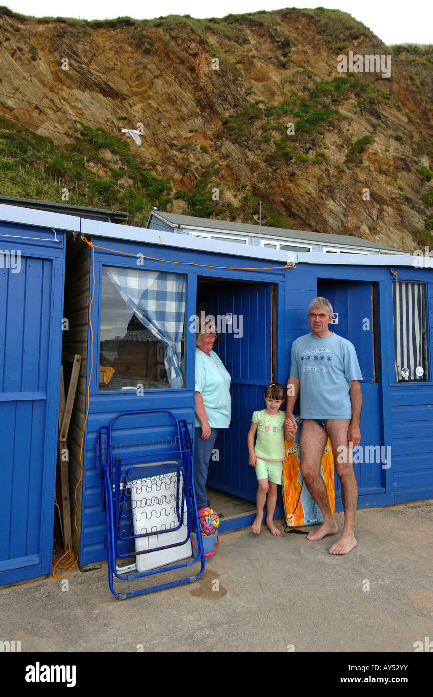 Cornwall family in a beach cabin on newquay beach Stock Photo - Alamy
