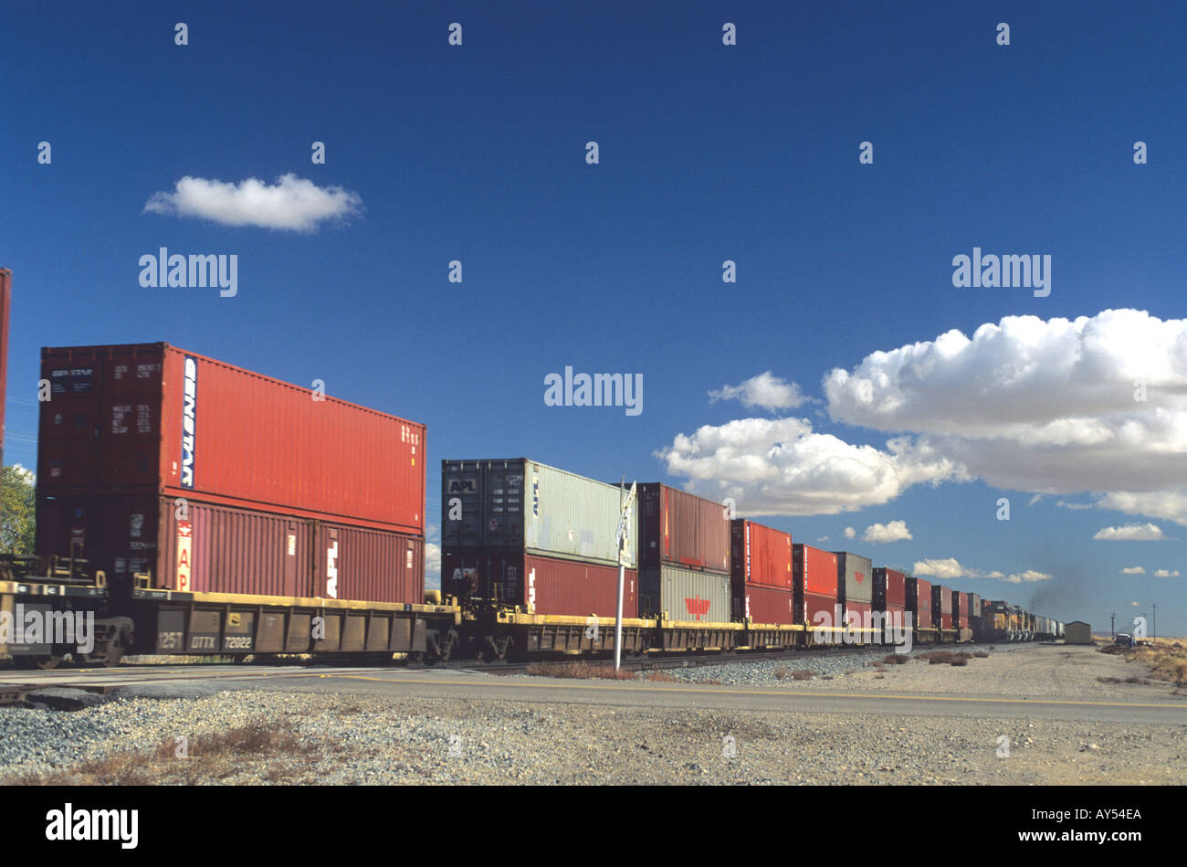 Piggyback containers on a train Stock Photo - Alamy