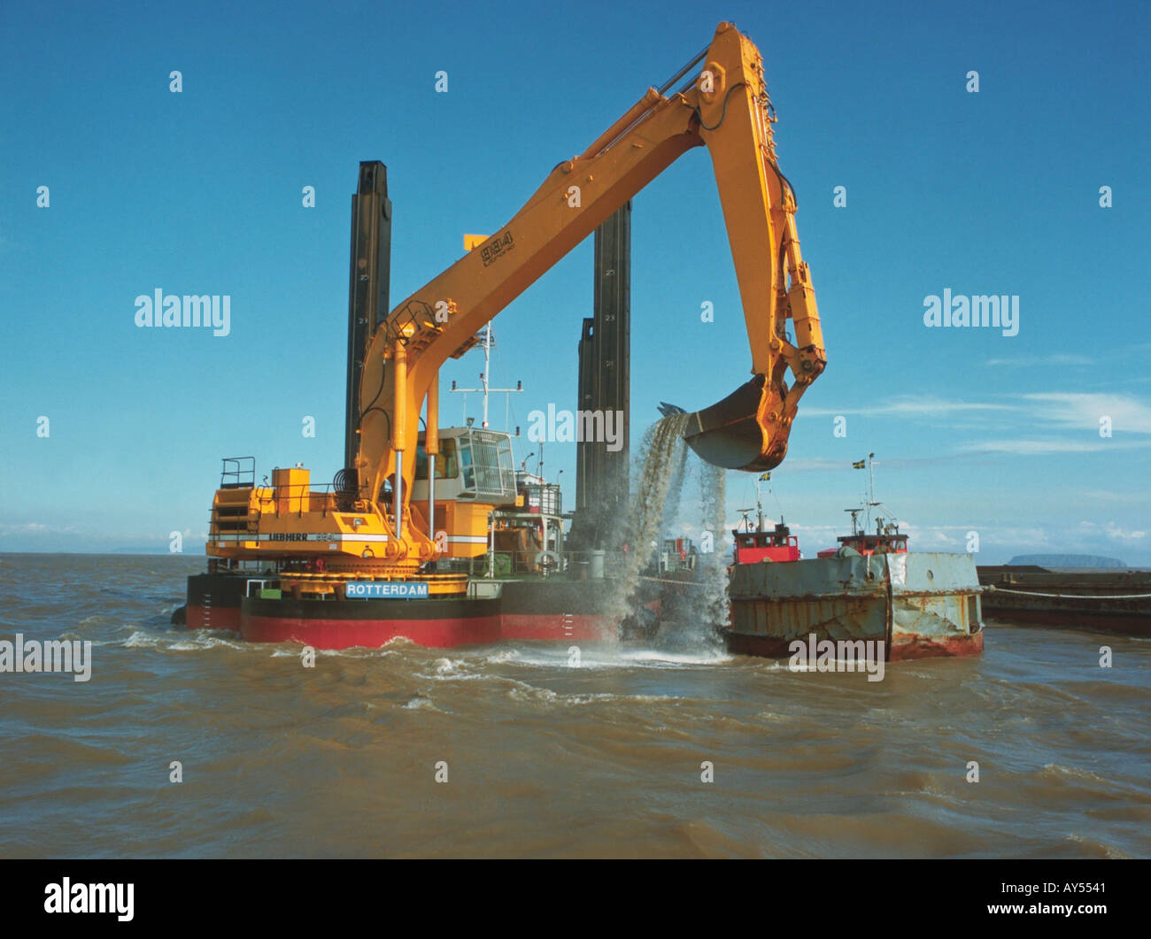 Dredging a pipeline channel for sewage outflow pipe in the Bristol ...