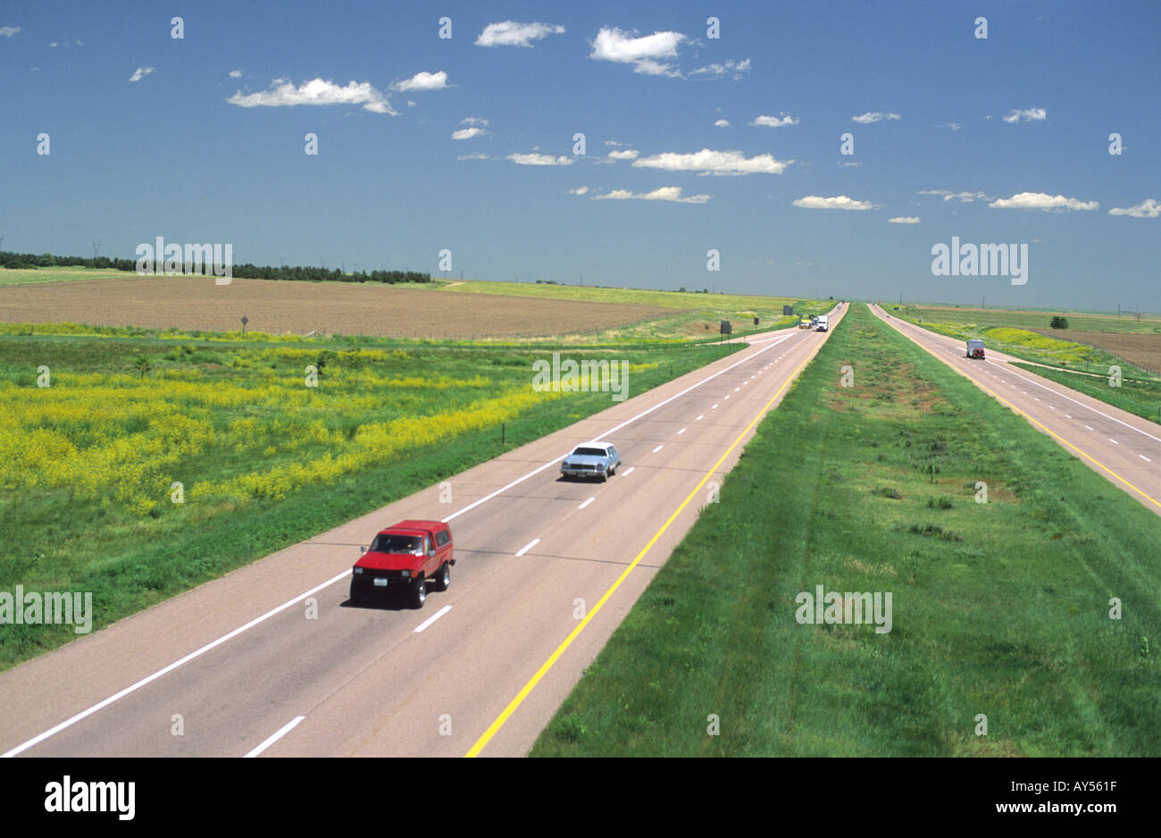 Automobiles travel on Interstate 80 near Ogallala Nebraska Stock Photo ...