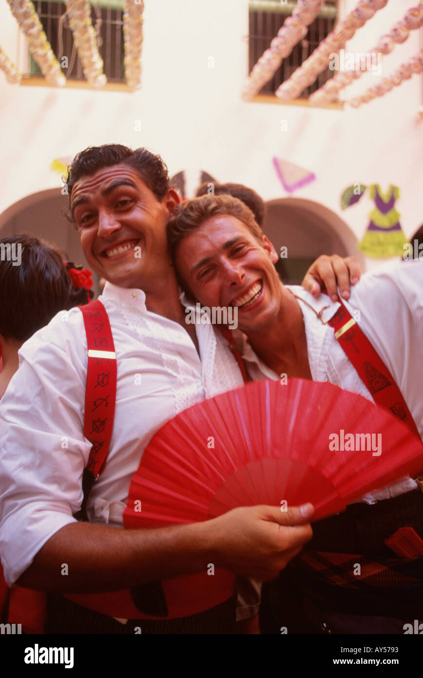 Malaga August Feria two young men in traditional dress enjoying the ...