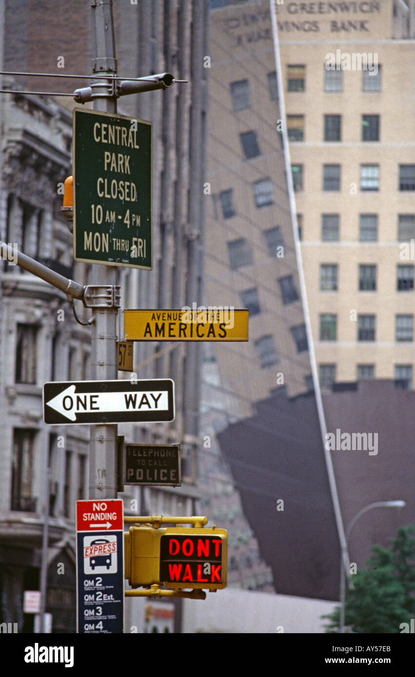 Cluster of signs on a New York street Stock Photo - Alamy