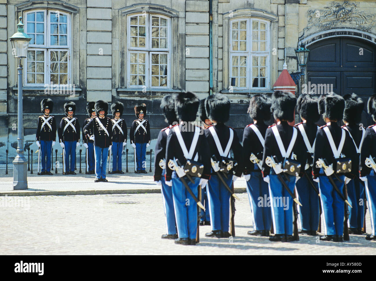Royal Guards at the Amalienborg Palace Copenhagen Denmark Stock Photo ...