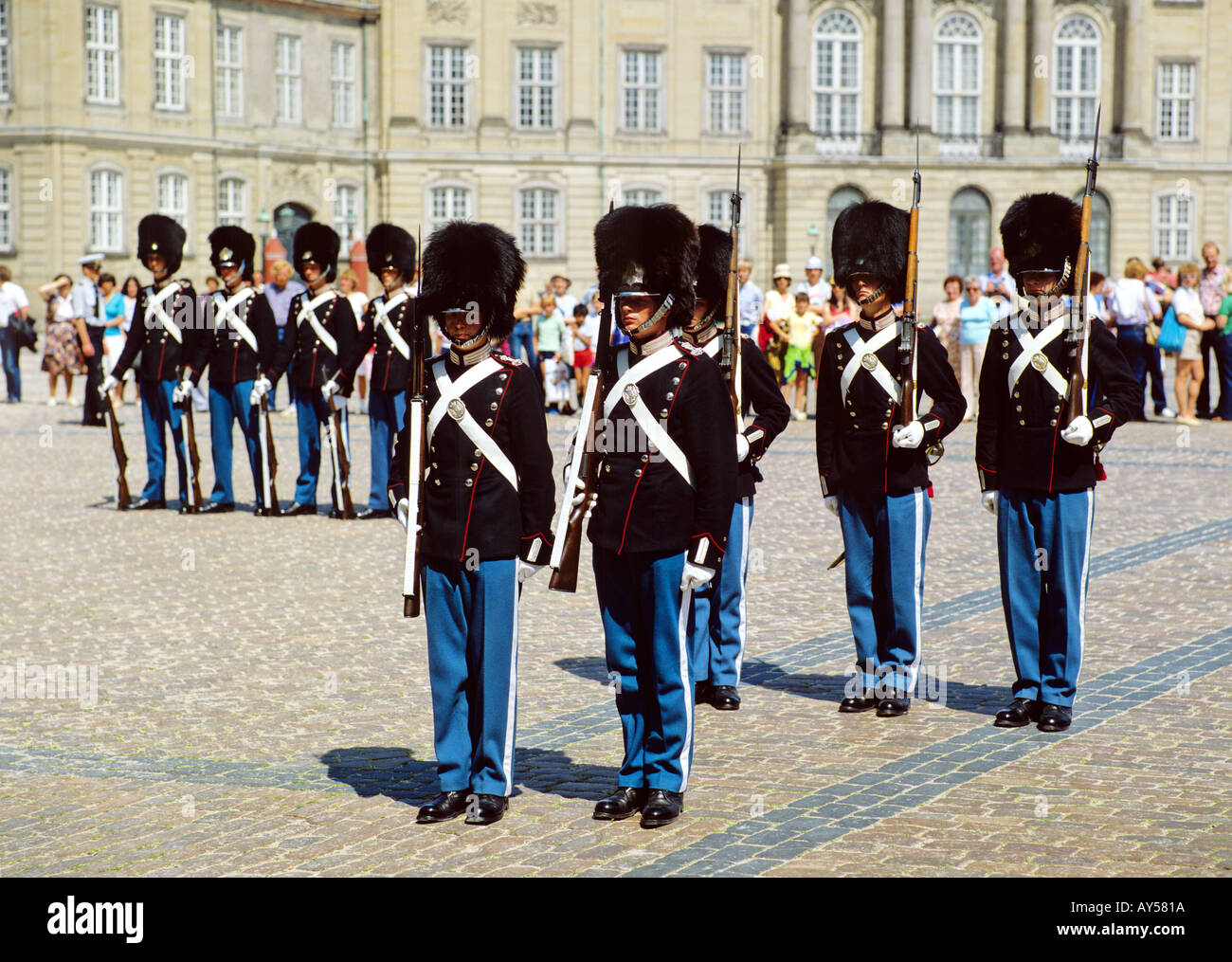 Royal Guards at the Amalienborg Palace Copenhagen Denmark Stock Photo ...