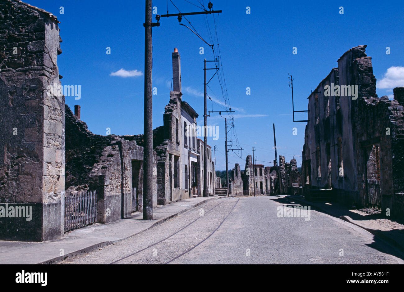 The preserved ruins of Oradour sur Glane where on 10 June 1944 soldiers ...