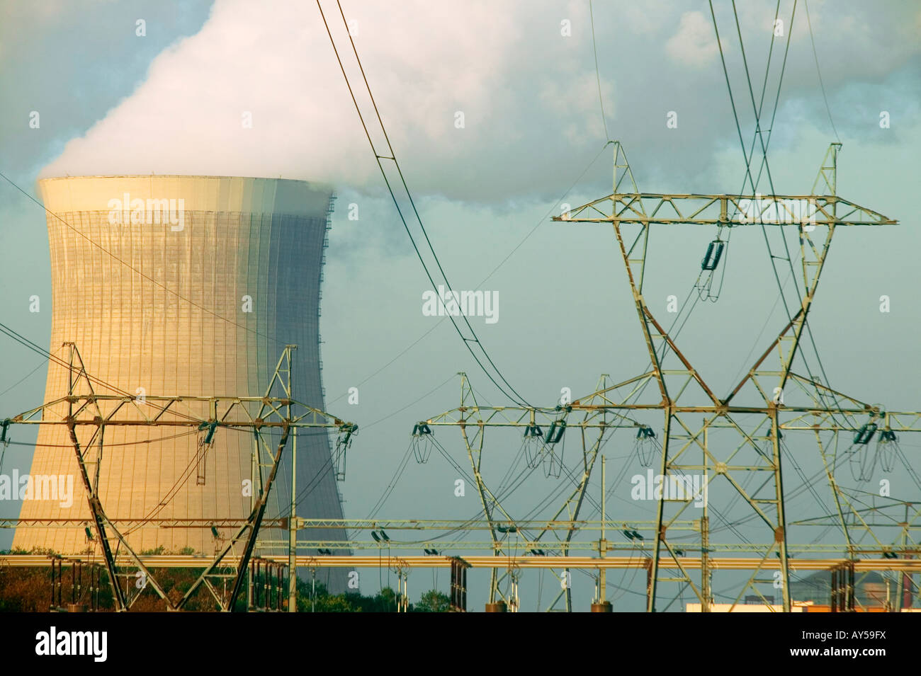 NUCLEAR ENERGY POWERLINE LOIRET CENTRE FRANCE Stock Photo - Alamy