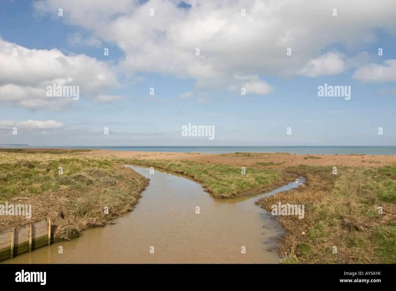 Swalecliffe Brook flows out to the Thames estuary creating a shingle ...