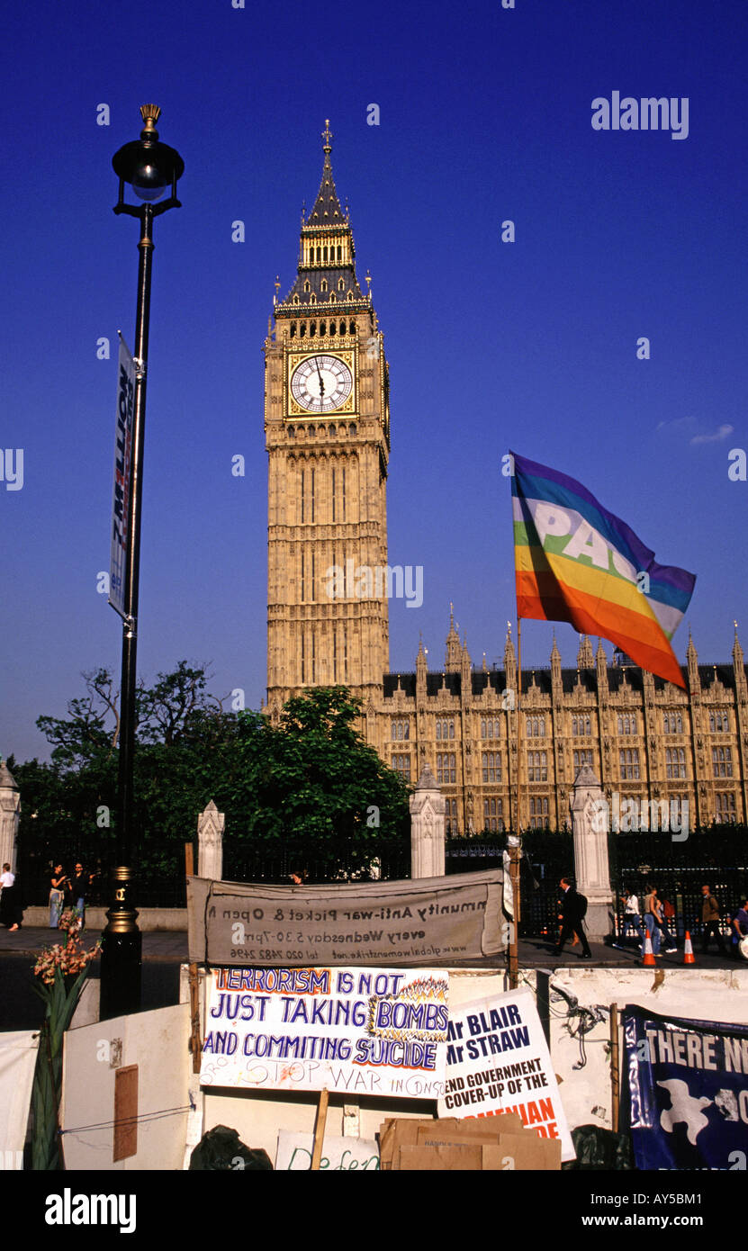 Big Ben and the Houses of Parliament and protest posters London UK ...