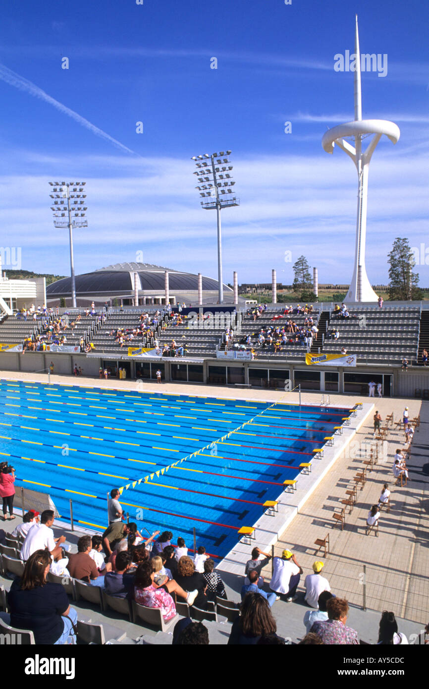 Olympic Stadium and Pool Barcelona Spain Stock Photo - Alamy