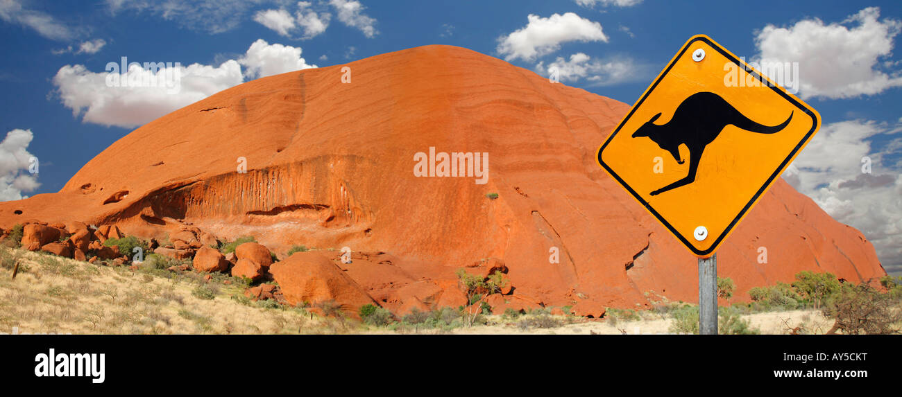 Uluru / Ayer's Rock at sunset with Iconic Kangaroo Sign Stock Photo - Alamy