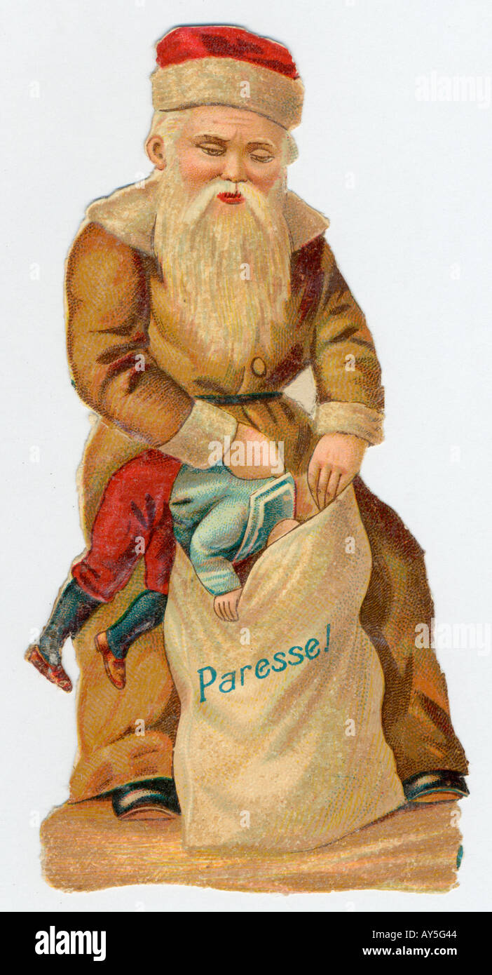 Santa Boy In Sack Stock Photo - Alamy