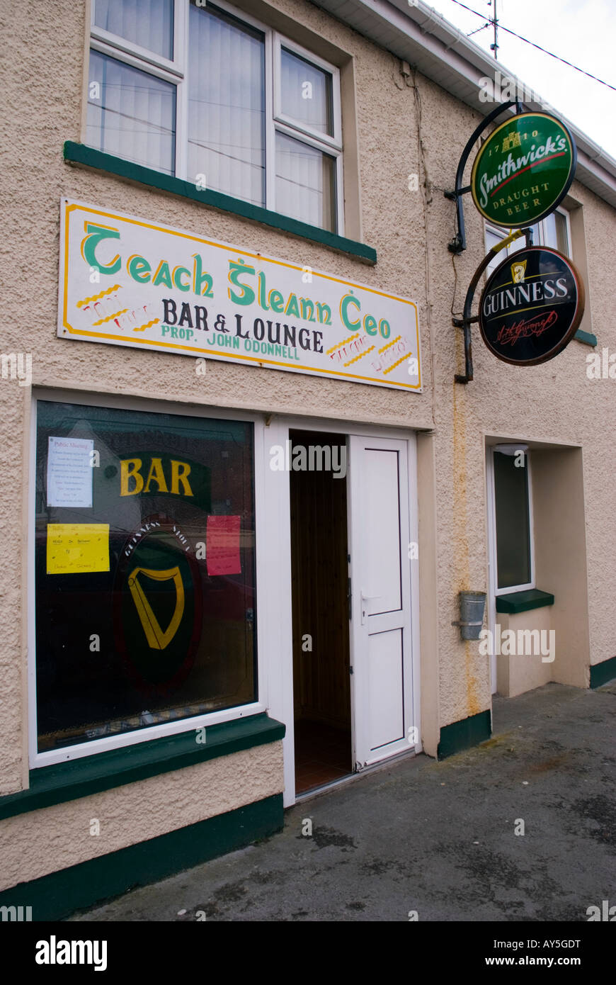 Doochary County Donegal Ireland Sign in Gaelic at a bar in the town ...