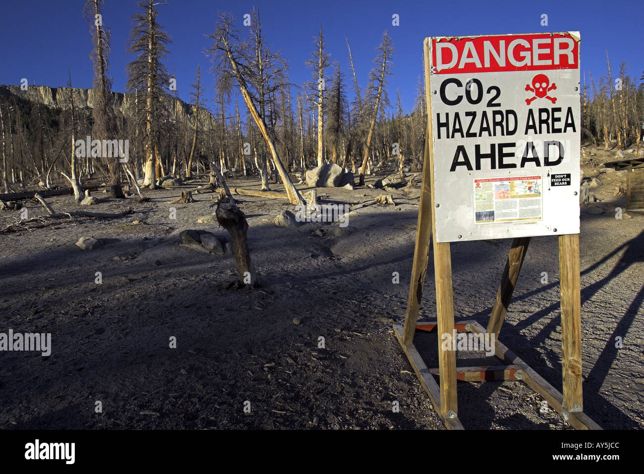 Toxic gas danger sign warning of hazard by natural carbon dioxide ...