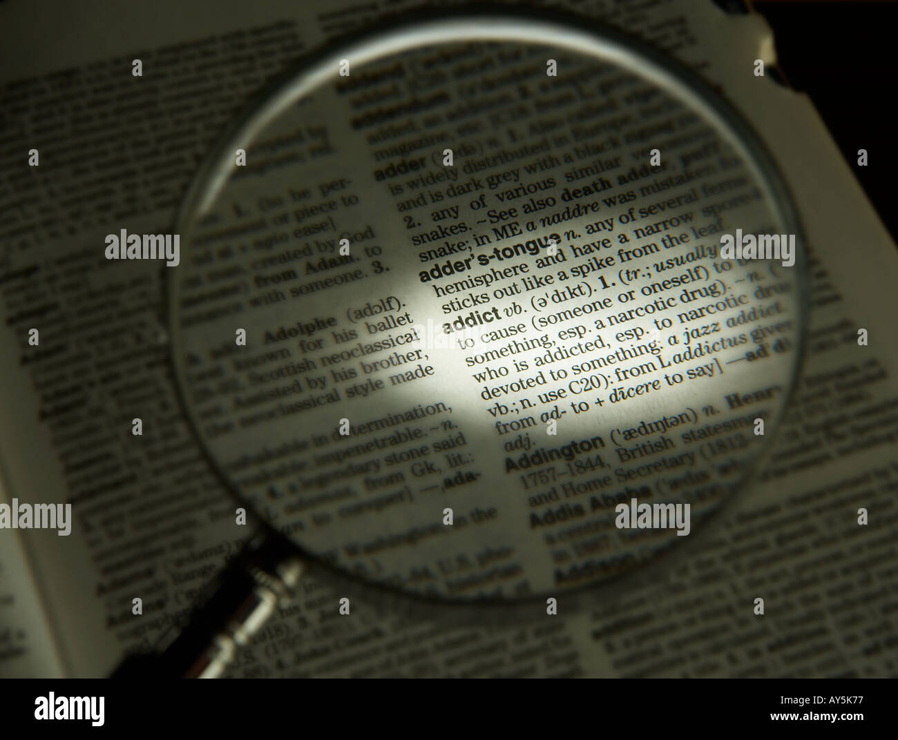 MAGNIFYING GLASS ON DICTIONARY PAGE SHOWING DEFINITION OF THE WORD ...