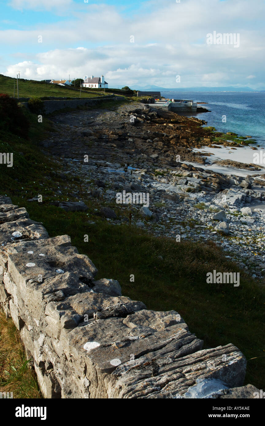 Stone wall, beach, and sea on Inishmore in the Aran Islands Stock Photo ...