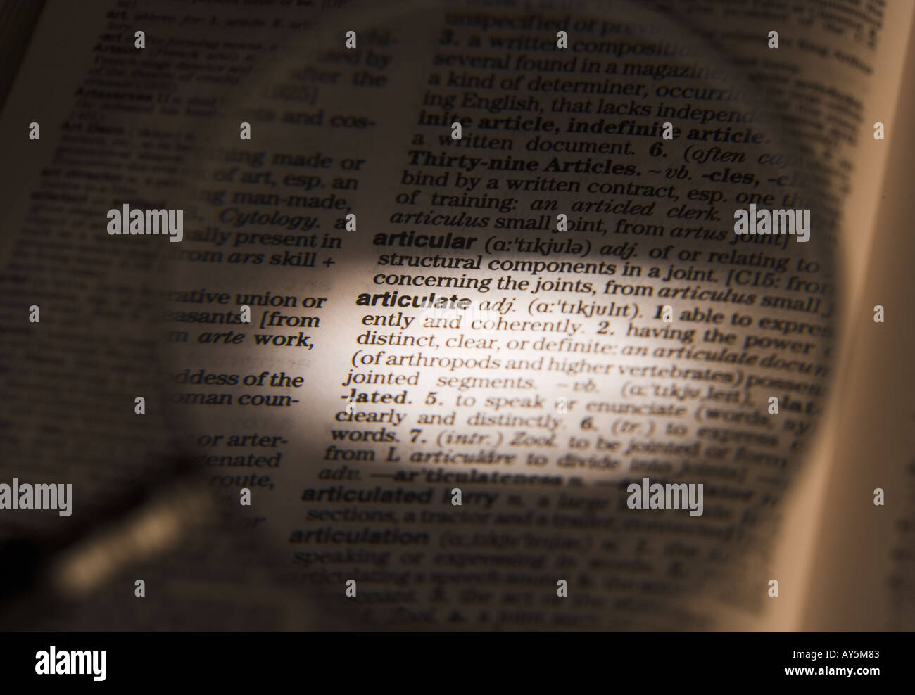 MAGNIFYING GLASS ON DICTIONARY PAGE SHOWING DEFINITION OF THE WORD ...