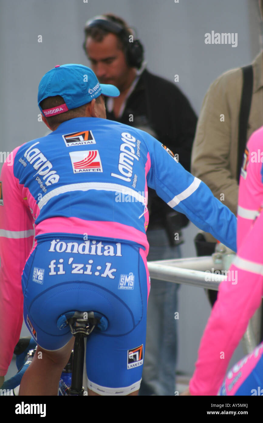 A Lampre rider waits at the 2007 Tour de France presentation Stock ...