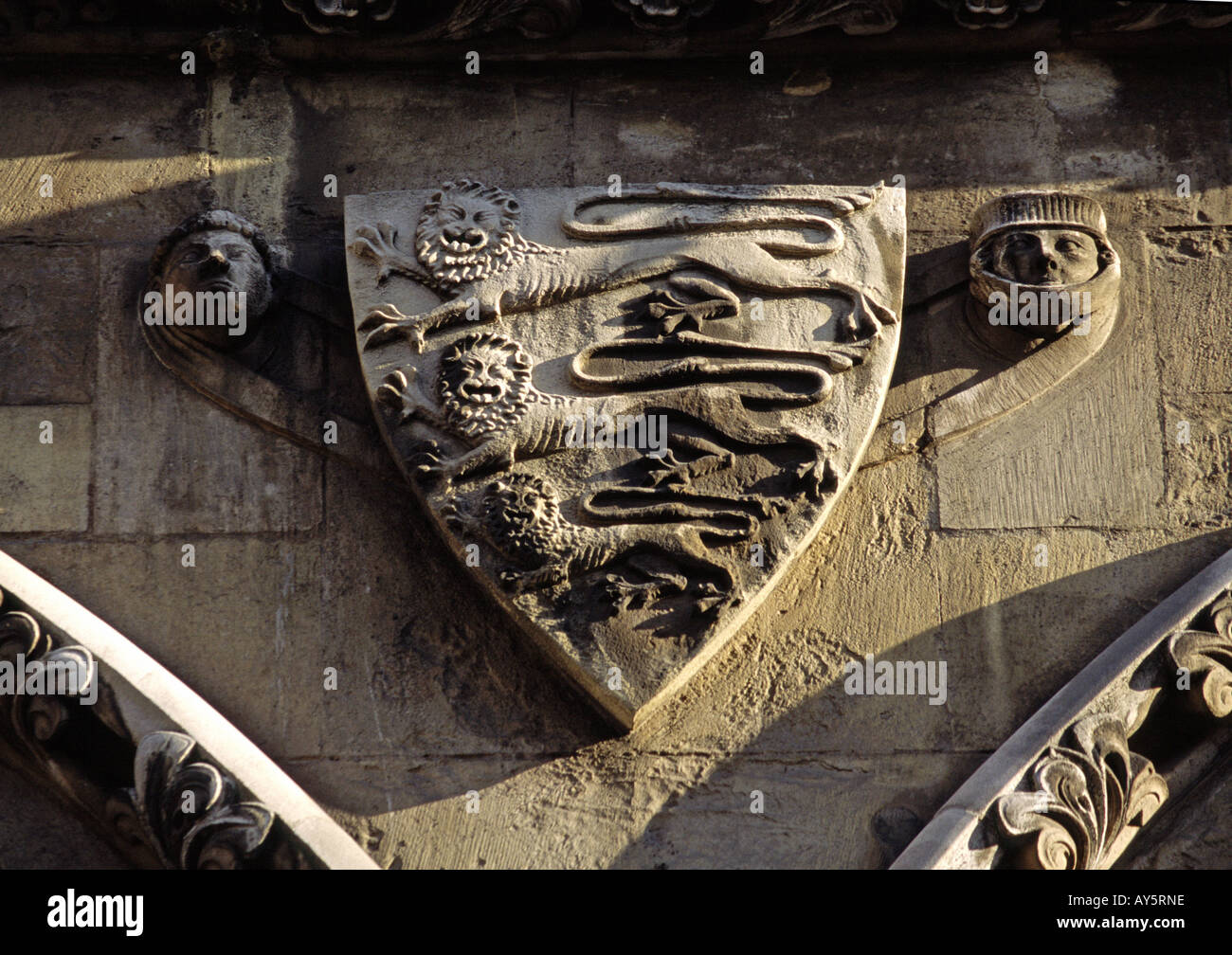 Carved Three Lions Shield on the exterior of Westminster Abbey London ...