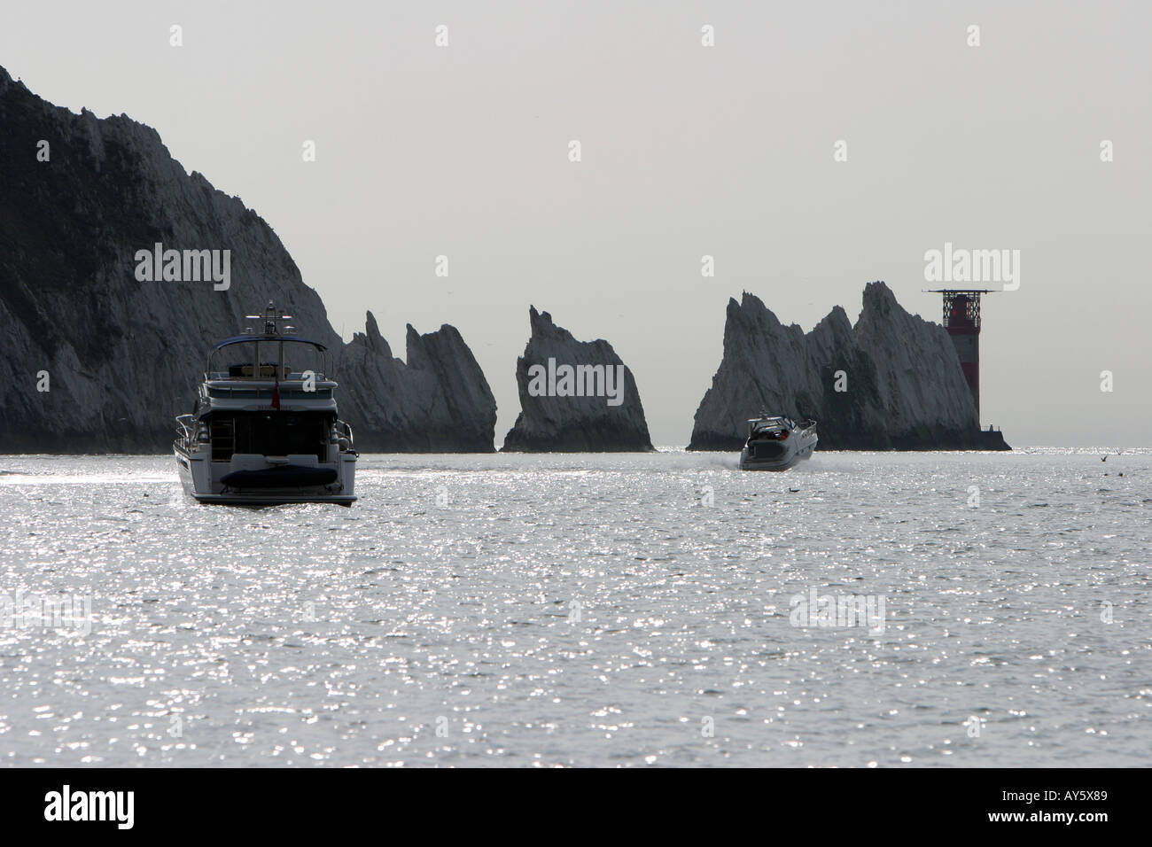 Boats Sailing Around the Needles Stock Photo - Alamy