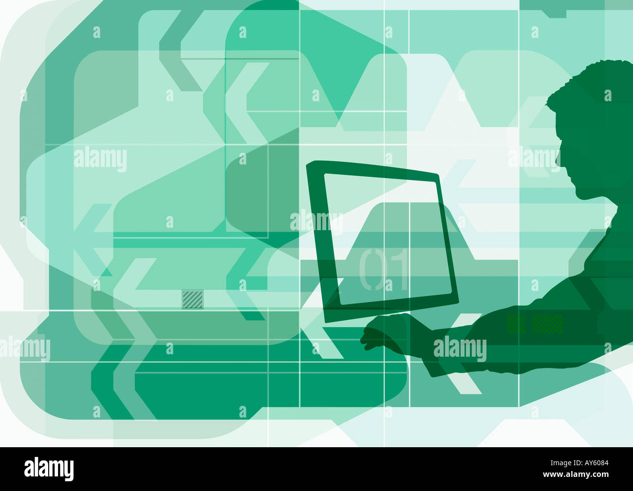 man at computer screen iconic design Stock Photo - Alamy