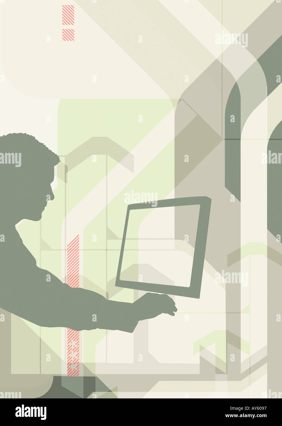 man at computer screen iconic design Stock Photo - Alamy