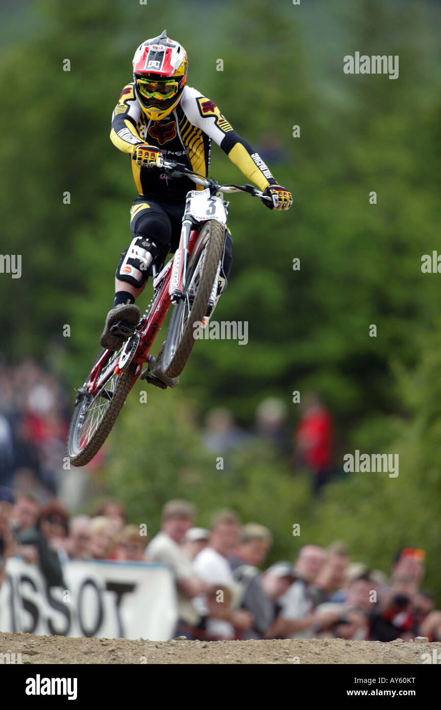A Downhill mountainbike racer in action Stock Photo - Alamy