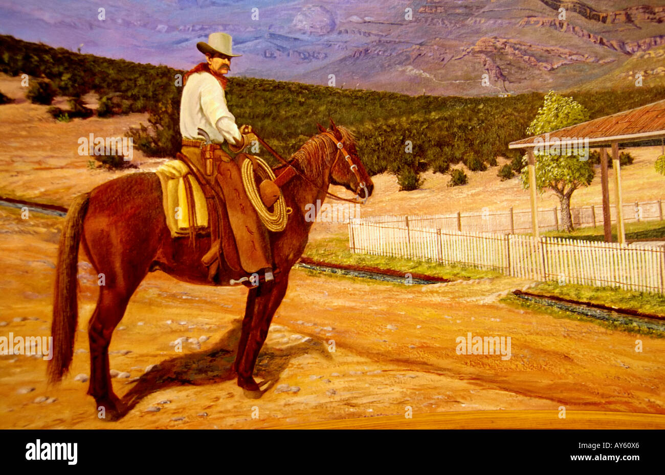 A mural depicts Oliver Lee on his horse, at Oliver Lee Memorial State ...