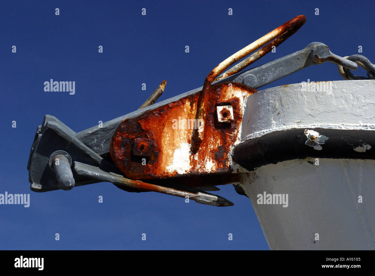 The anchor on the prow of a fishing boat looks like a strange animal ...