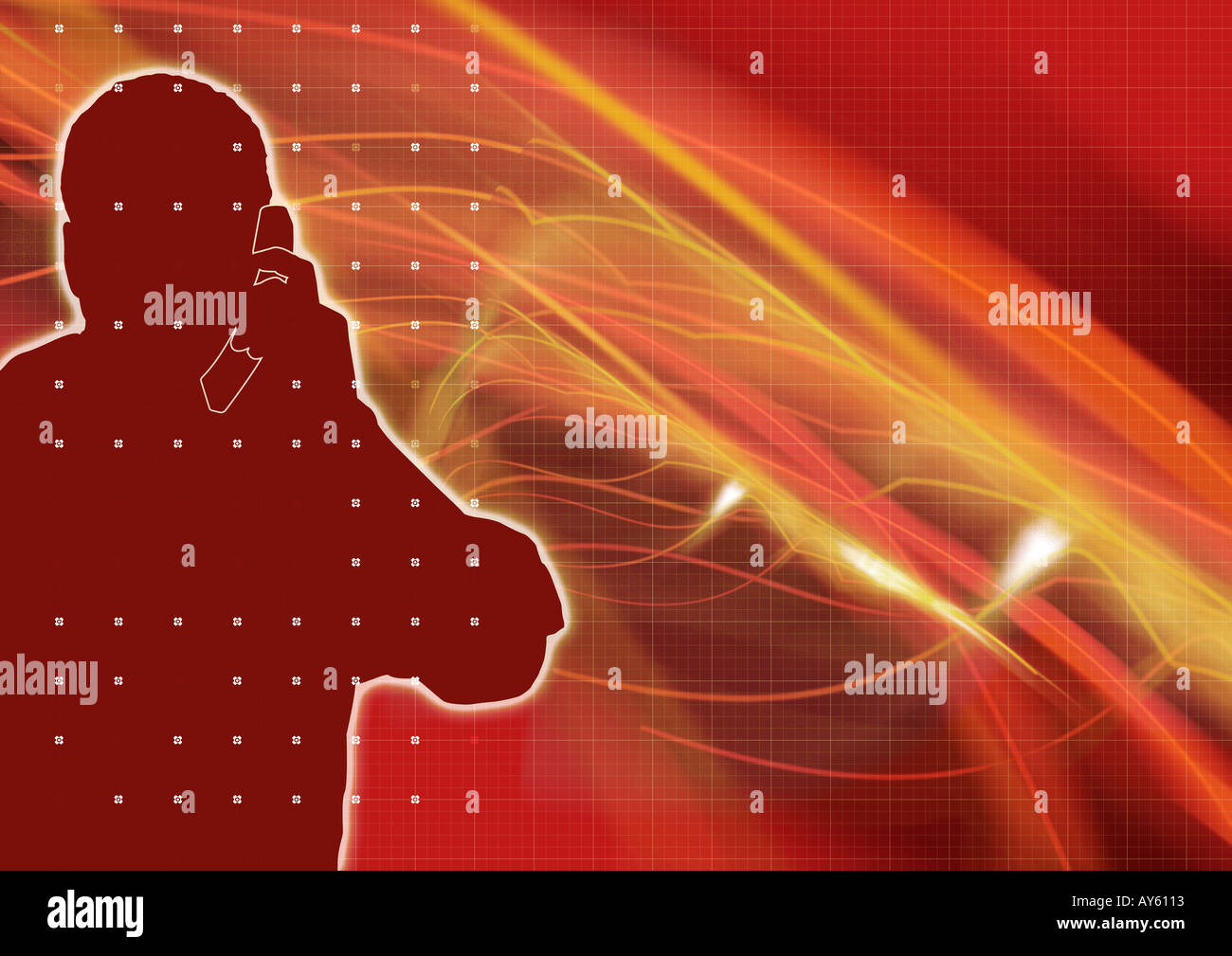 iconic man on mobile cell phone against glowing background Stock Photo ...