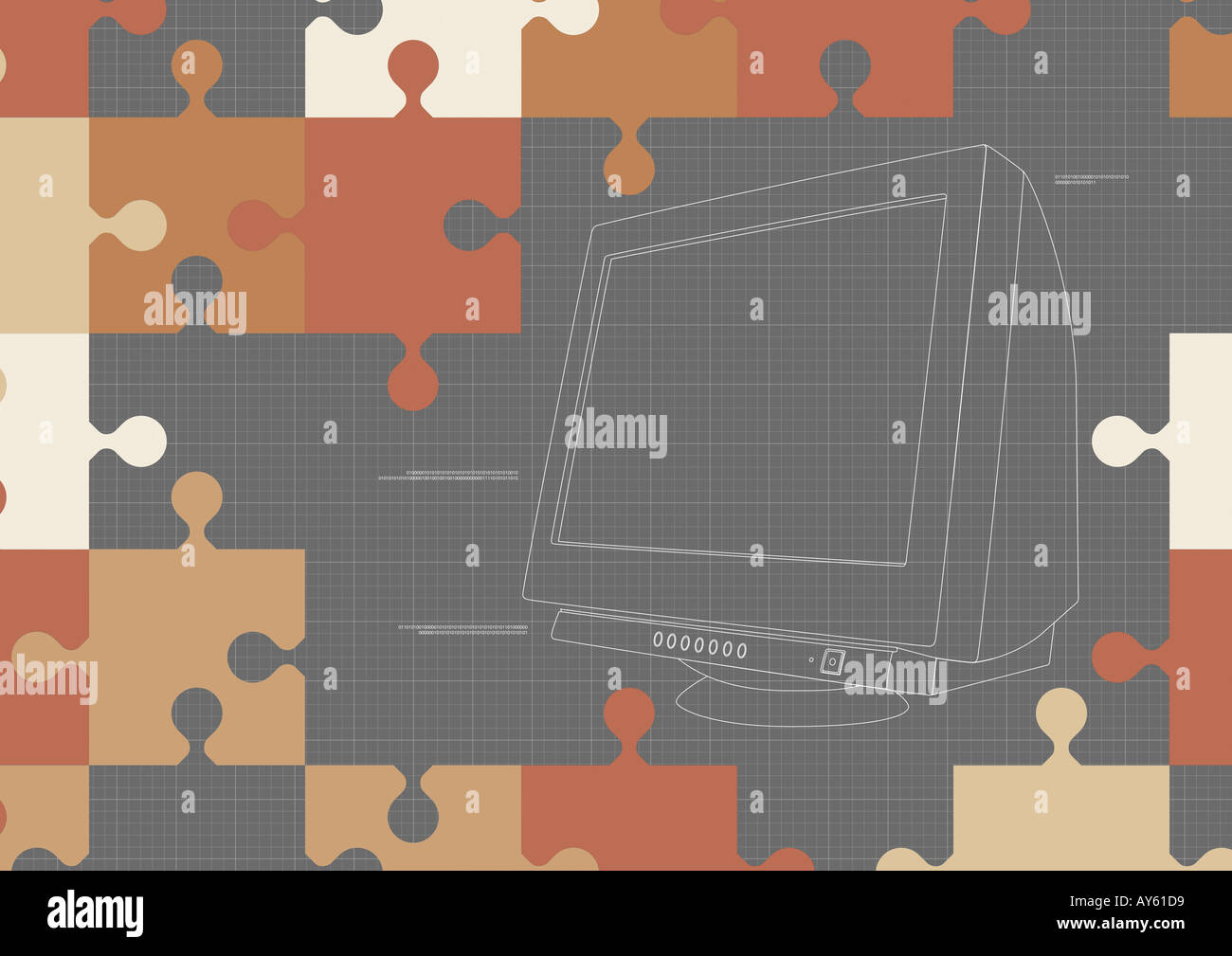 computer screen on jigsaw background Stock Photo - Alamy