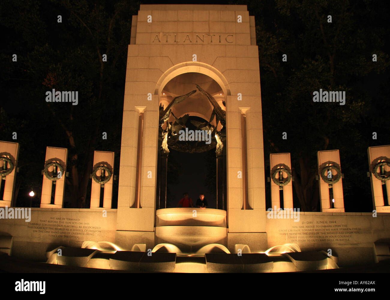 A night view of the Atlantic Pavilion of National World War II Memorial ...