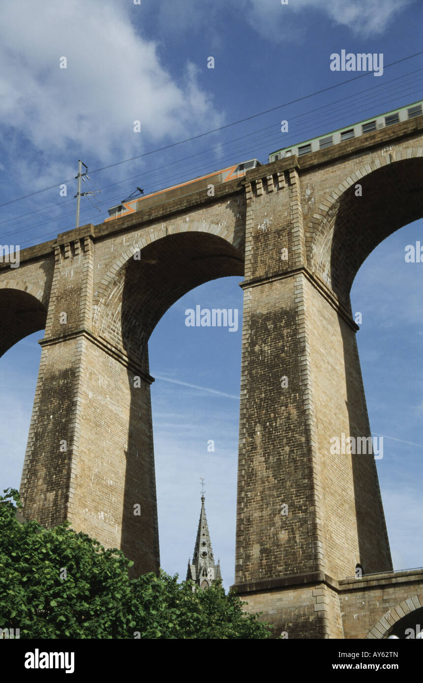 Town Viaduct Tall stone columns Train Railway Transport Stock Photo - Alamy