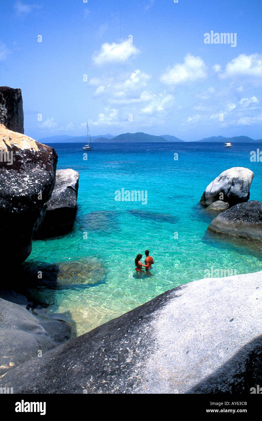 The Famous Baths Couple Virgin Gorda Stock Photo - Alamy