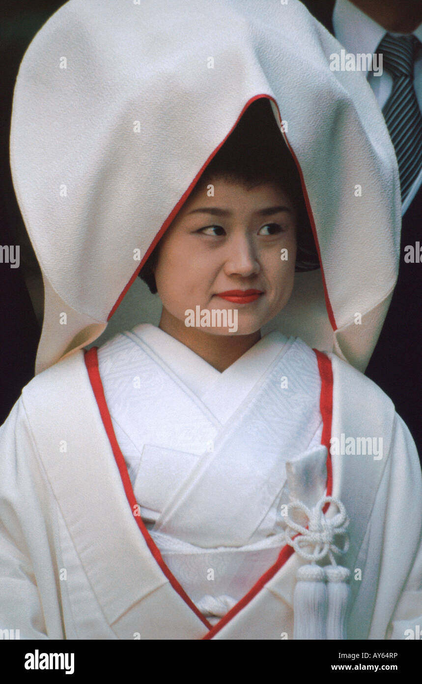 Japanese bride in traditional costume smmiles after getting married at ...