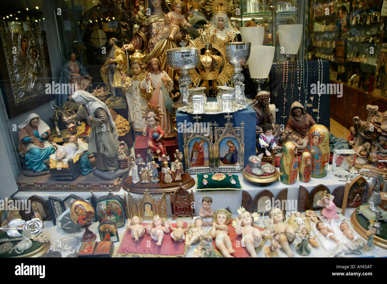 Catholic religious paraphernalia, Madrid, Spain Stock Photo - Alamy
