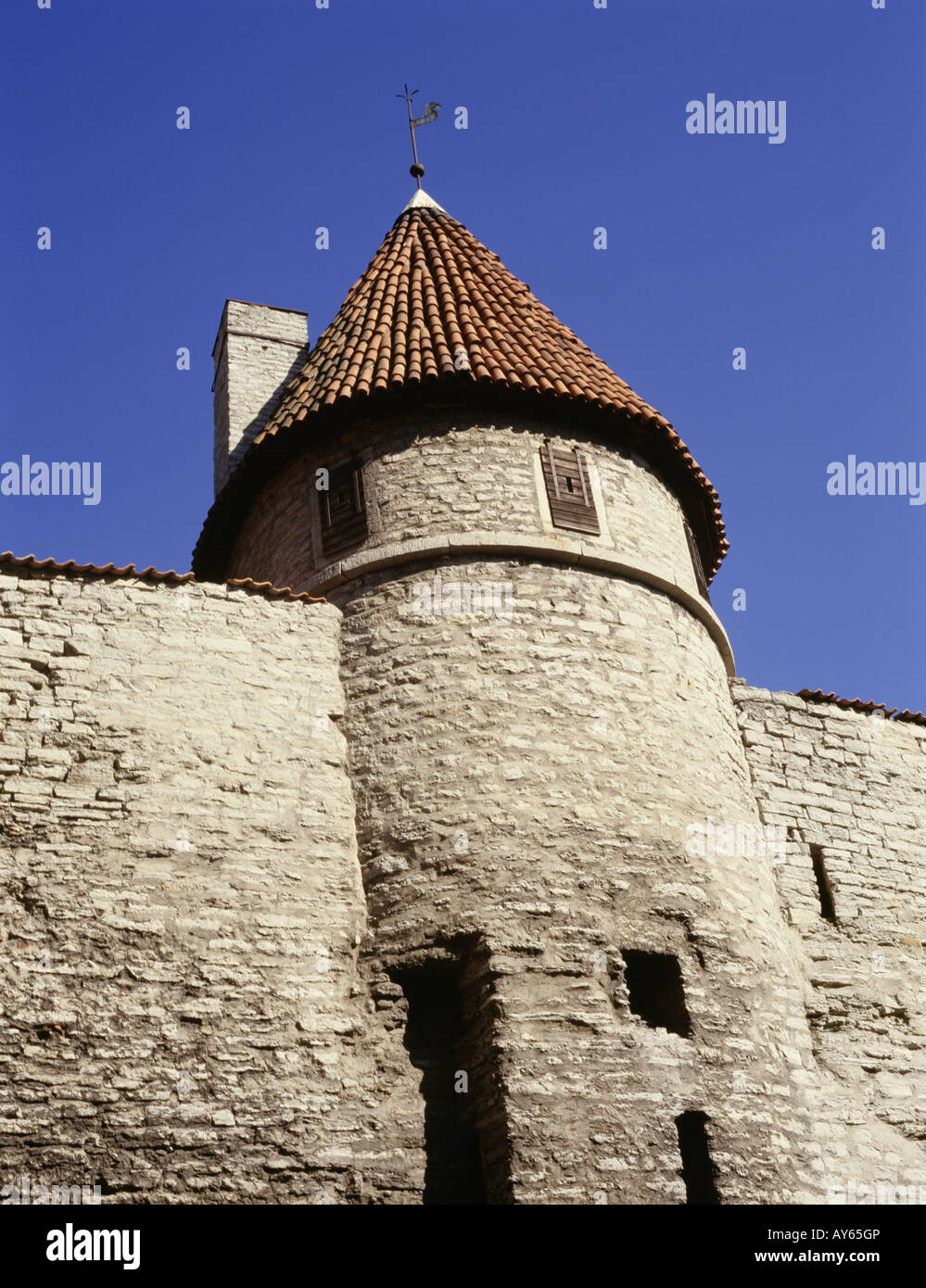 Capital city Toompea castle View from bottom of tower Up to sky Low ...